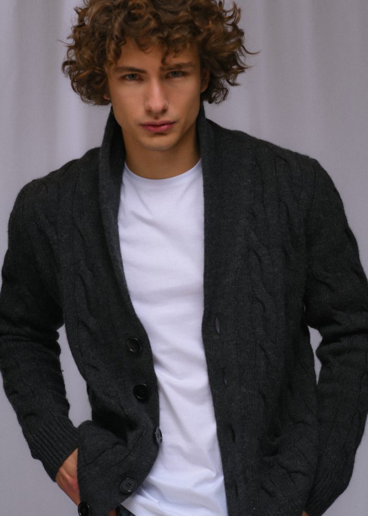 Cable Knit Cardigan for Men, Navy - AmiAmalia Luxury Knitwear