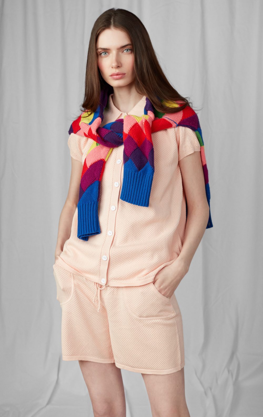 Knitted shorts from Italian cotton, Light Peach - AmiAmalia Luxury Knitwear