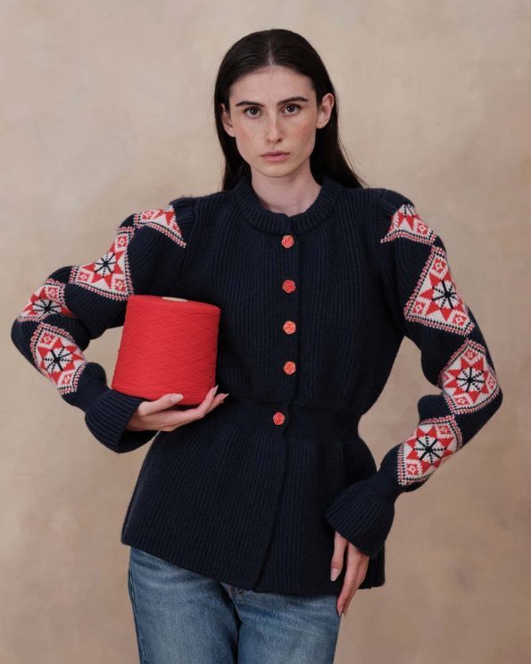 ''Romanian Blouse'' Cardigan, Navy - Ami Amalia Luxury Knitwear