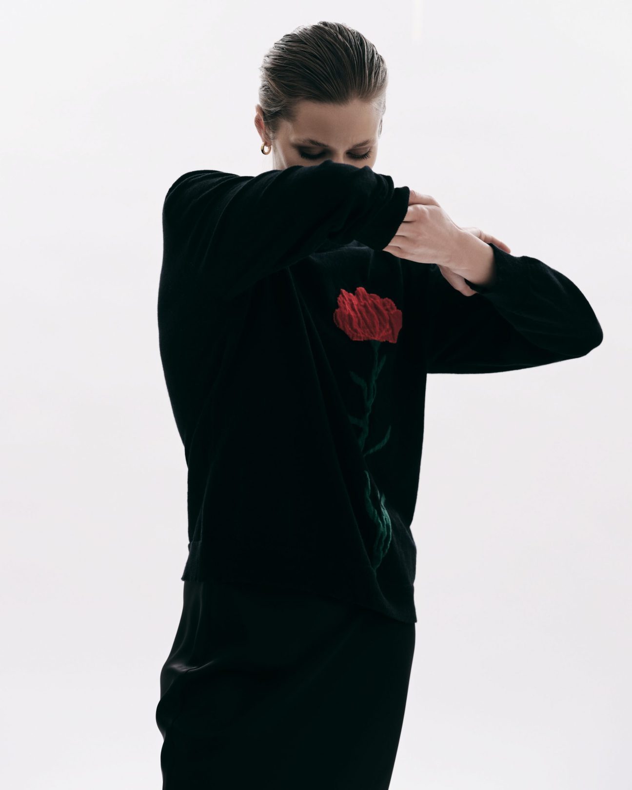 Red Carnations for A. Sweater, Black - AmiAmalia Luxury Knitwear