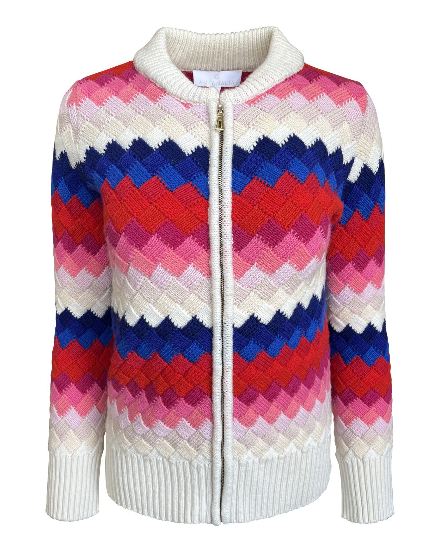 "Clouded Squares" Bomber Jacket, Lime - AmiAmalia Luxury Knitwear