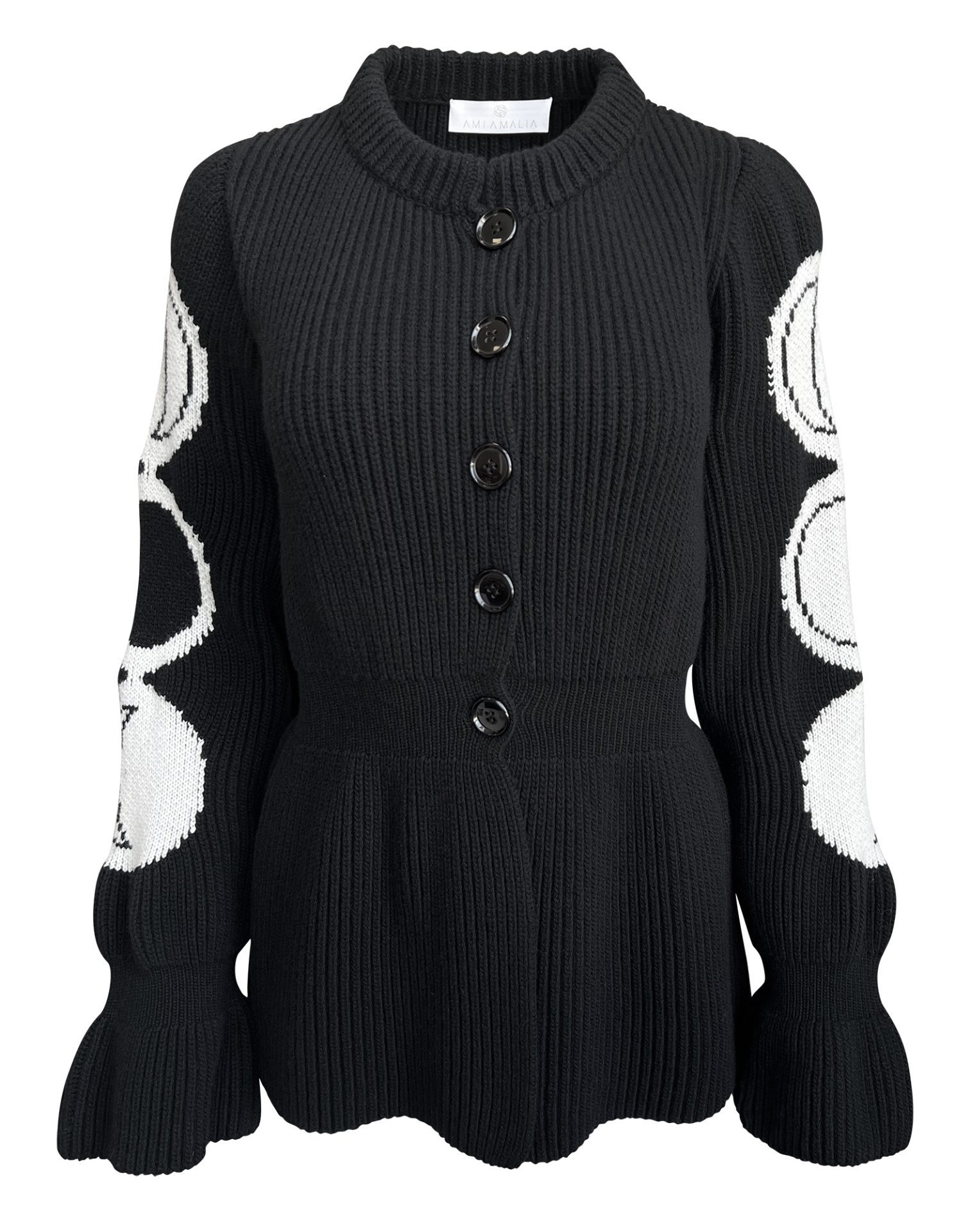 "Moon" Cardigan, Extrafine Merino, Black - AmiAmalia Luxury Knitwear