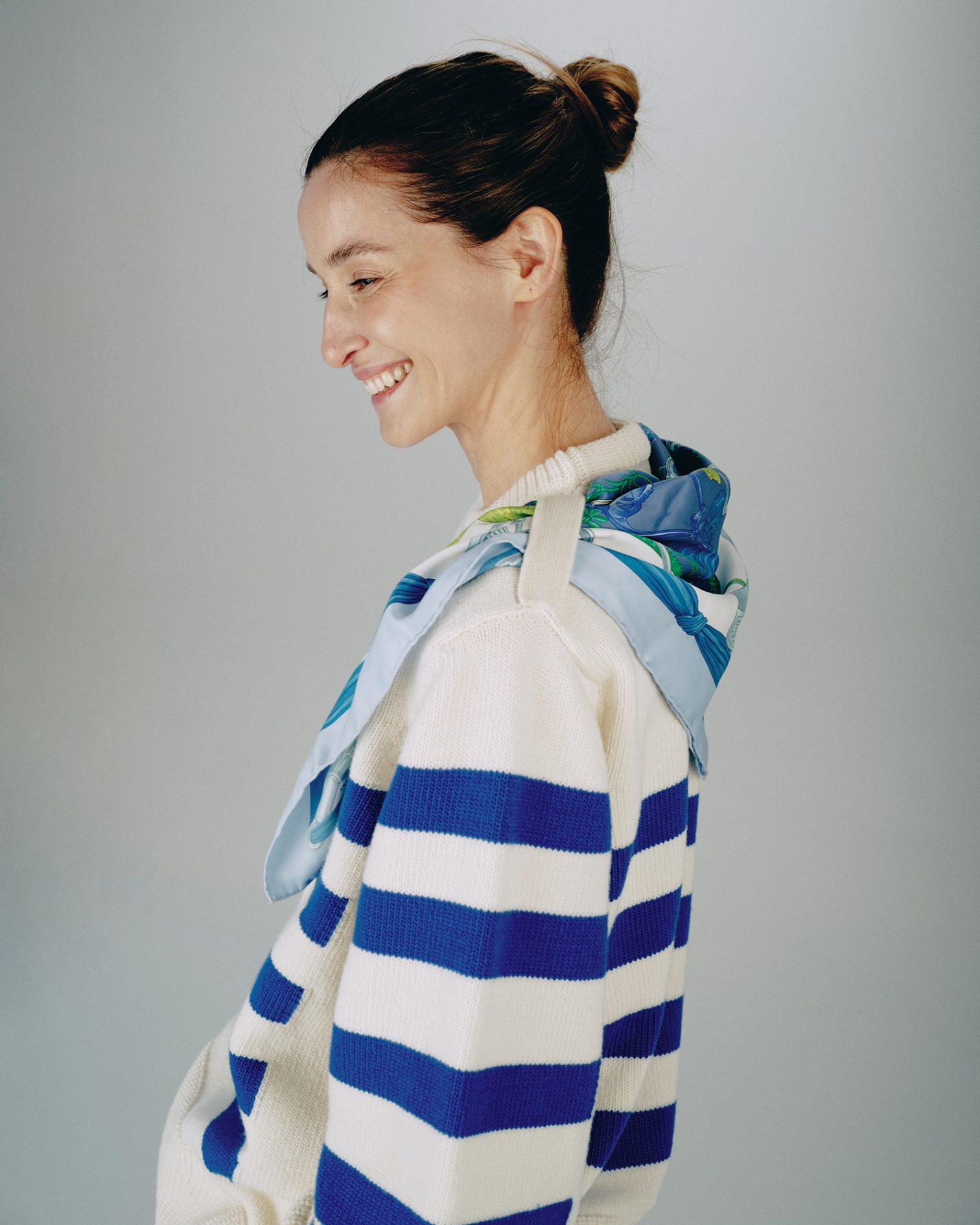 "Interrupted Stripes" Sweater with Sailor Collar, White and Blue ...