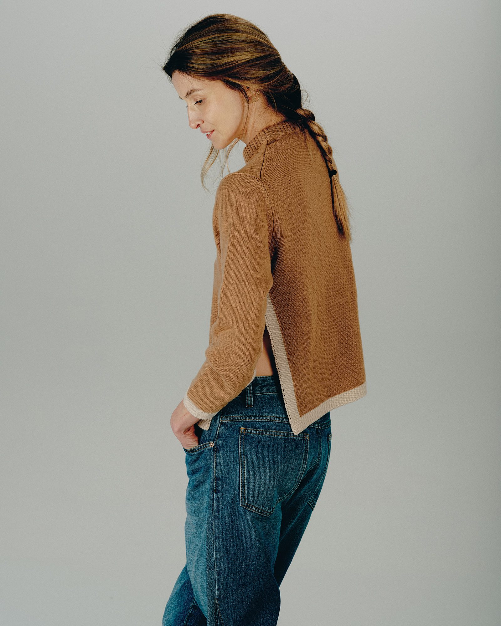 “Frame” Sweater, Brown and Cream - AmiAmalia Luxury Knitwear