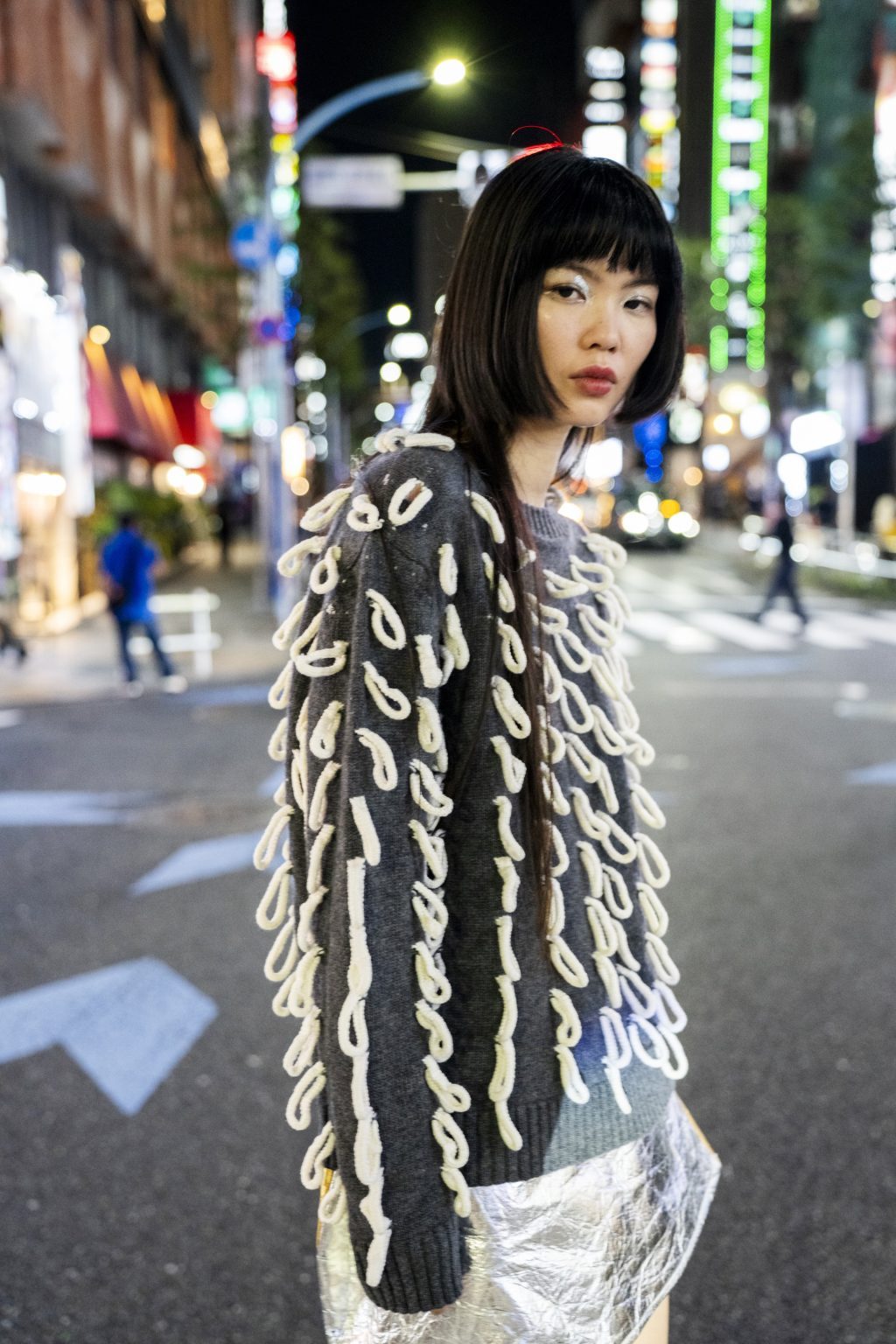 "Loops“ Sweater, Extrafine Merino, Grey & White - AmiAmalia Luxury Knitwear