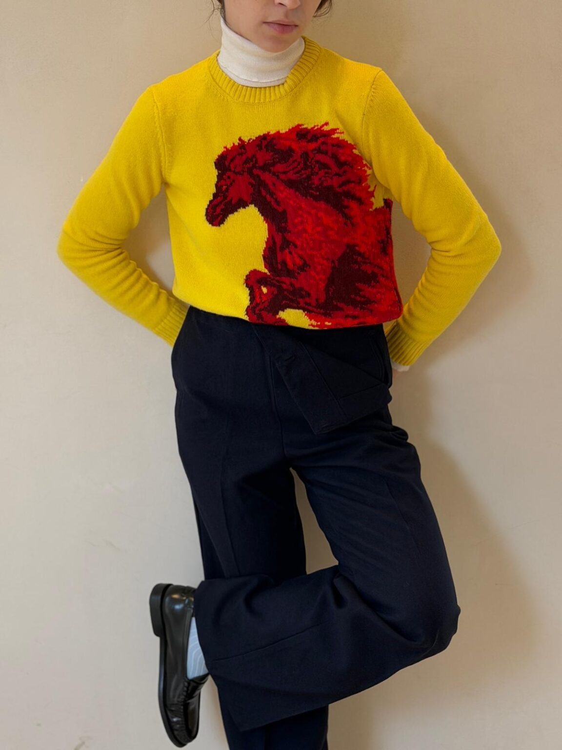 "Fire Horse" Sweater, Red - AmiAmalia Luxury Knitwear